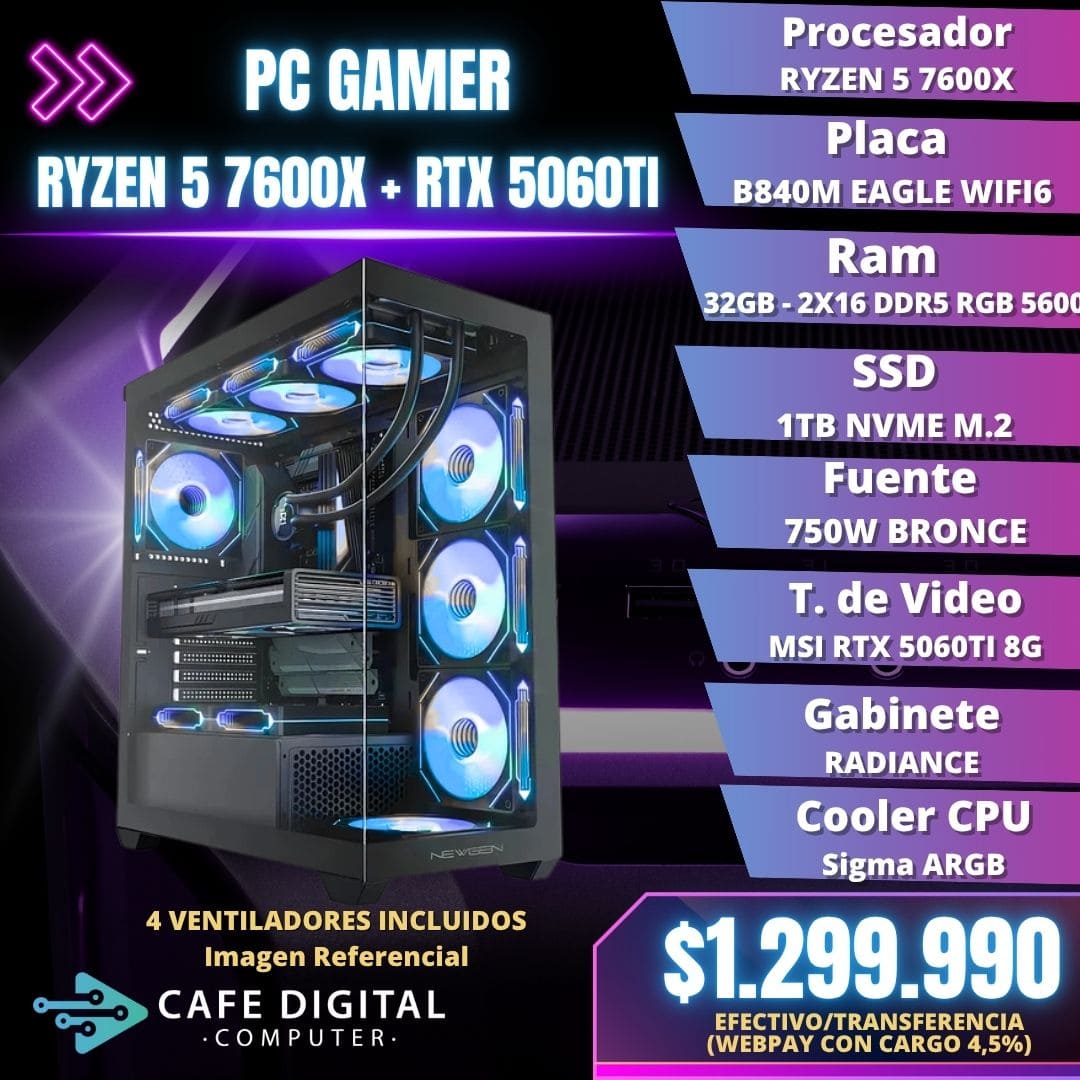 PC GAMER – RYZEN 5 7600X / RTX 5060 TI / 32GB / 1TB NVME – RADIANCE ...