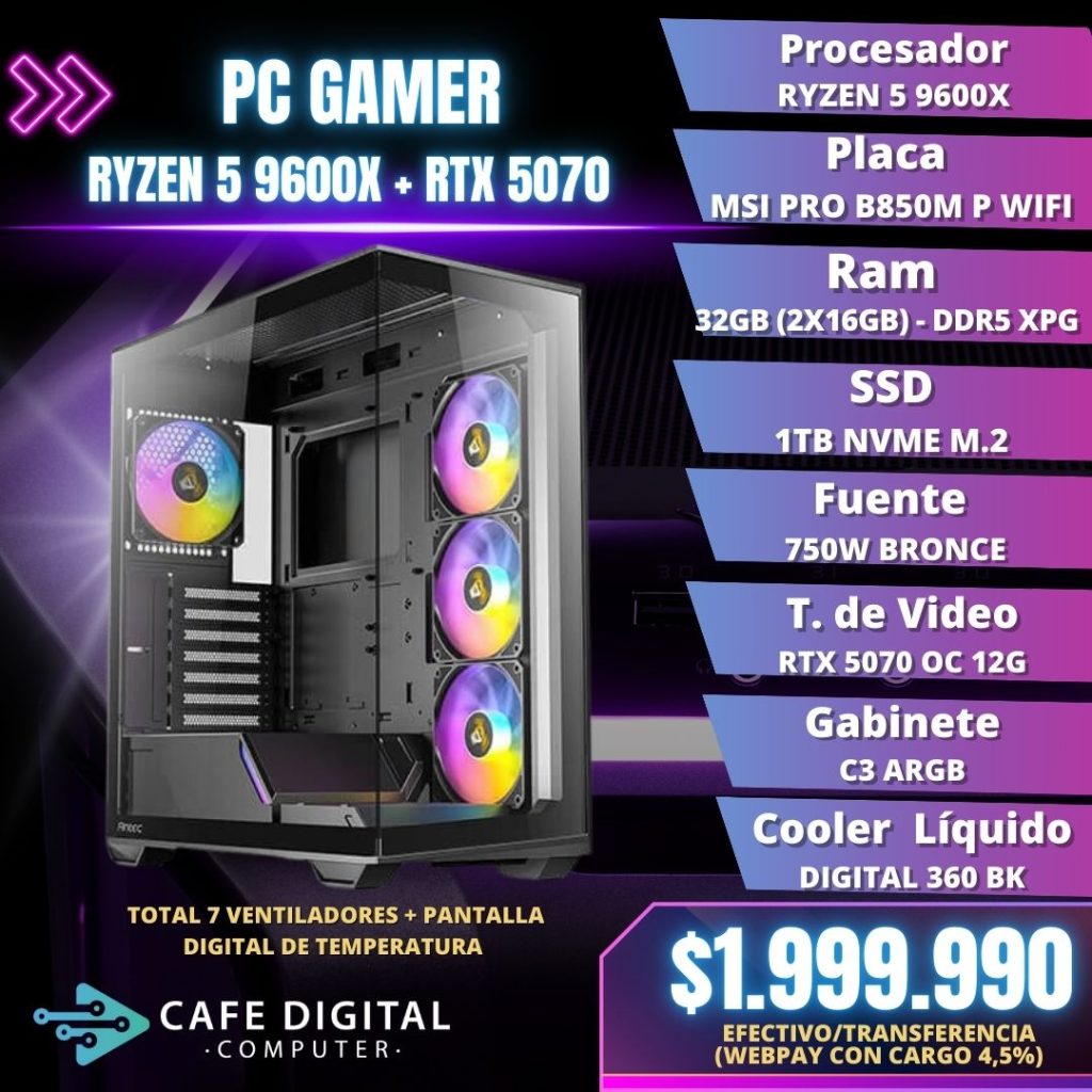 PC GAMER PRO - RYZEN 5 9600X / RTX 5070 / 32GB DDR5 / 1TB NVME ...