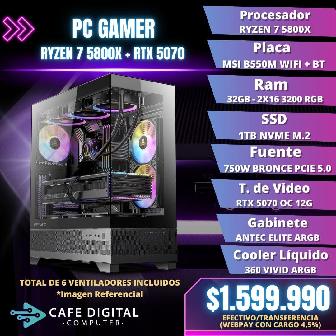 PC GAMER PRO – RYZEN 7 5800X / RTX 5070 / 32GB / 1TB NVME – CX7 | Cafe ...